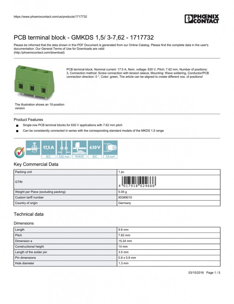 Phoenix Contact 1717732 product document page 1
