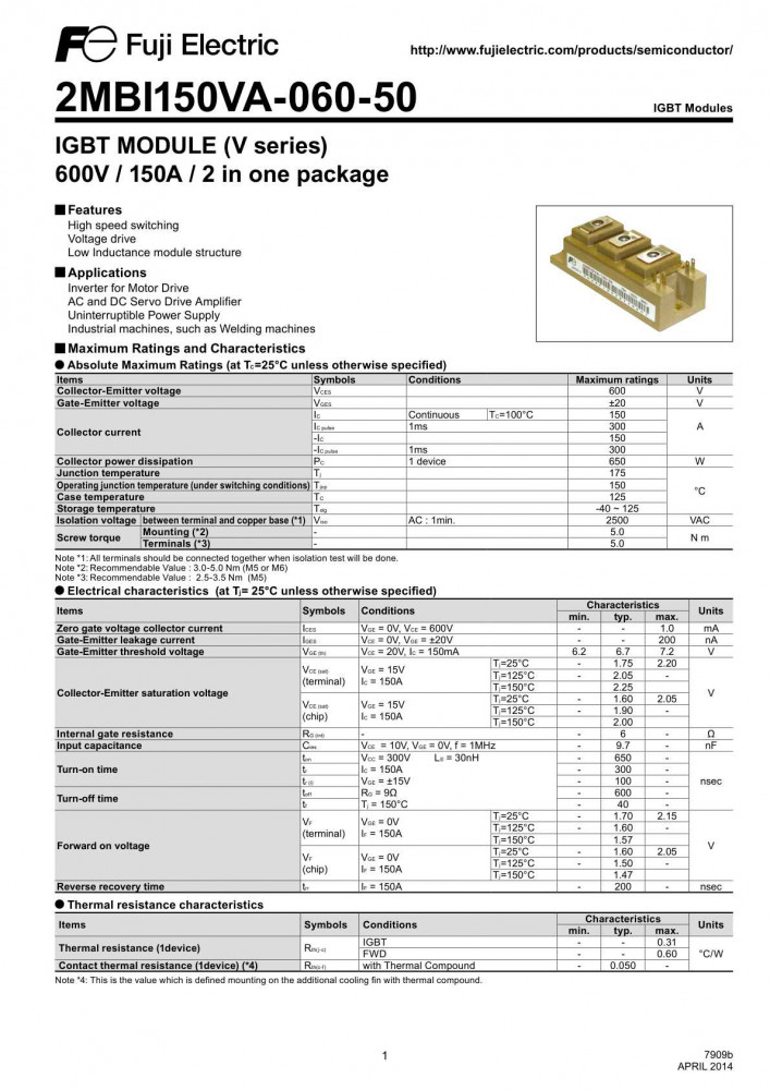 2MBI150VA-060-50 datasheet page 1
