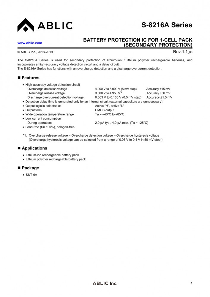 S-8216A datasheet page 1