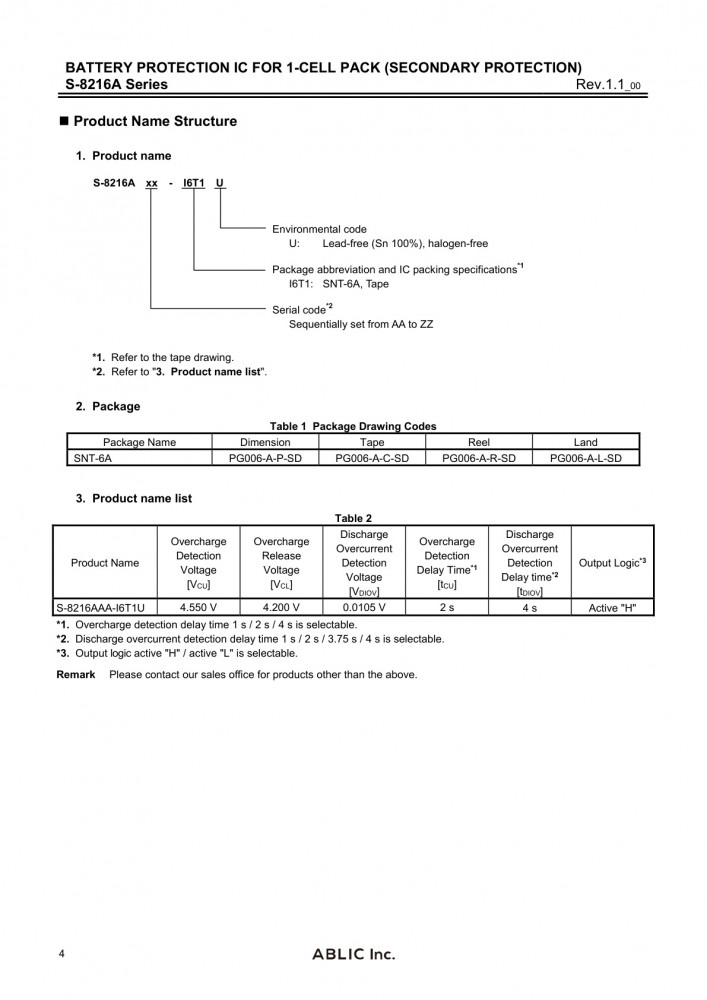 S-8216A datasheet page 4