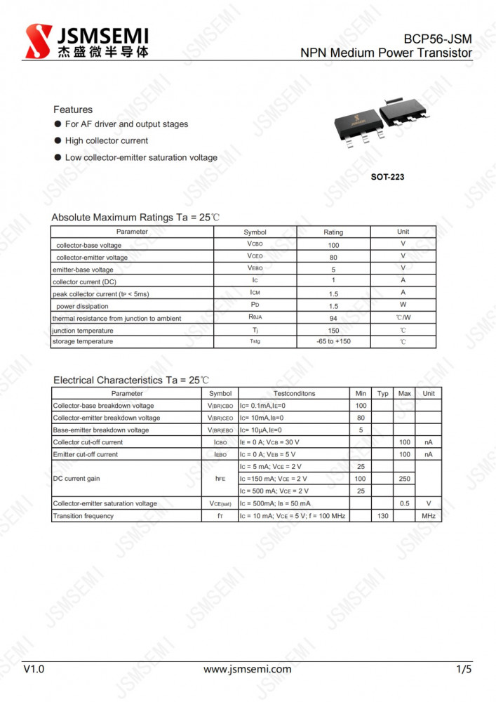 BCP56-JSM datasheet page 1