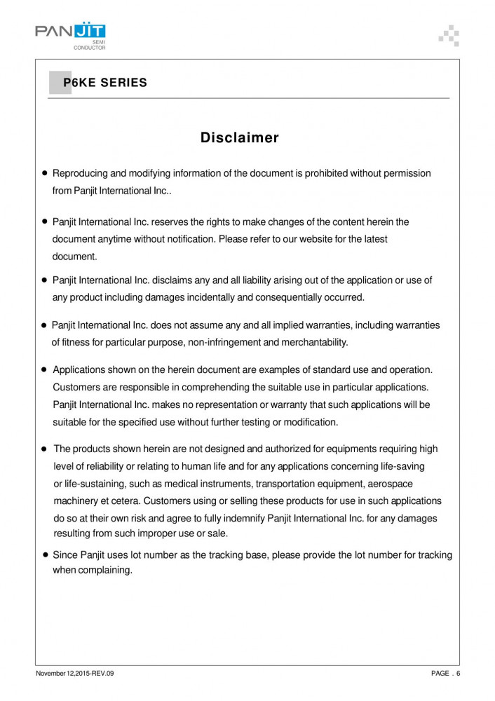 PANJIT P6KE series datasheet page 6