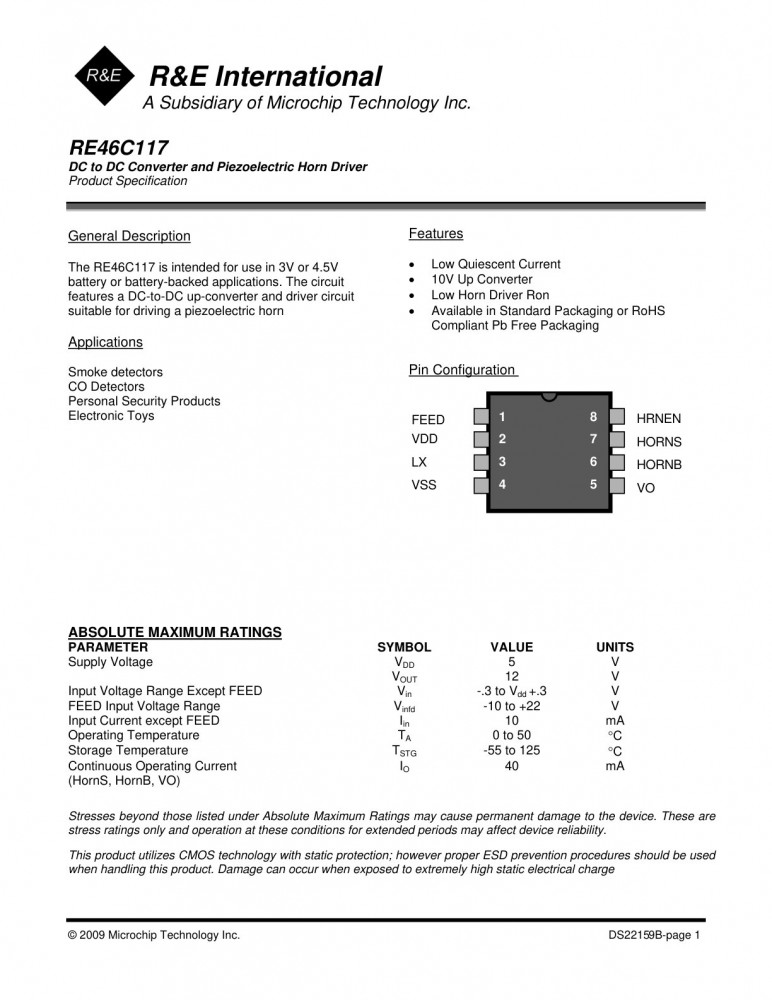 RE46C117 datasheet page 1