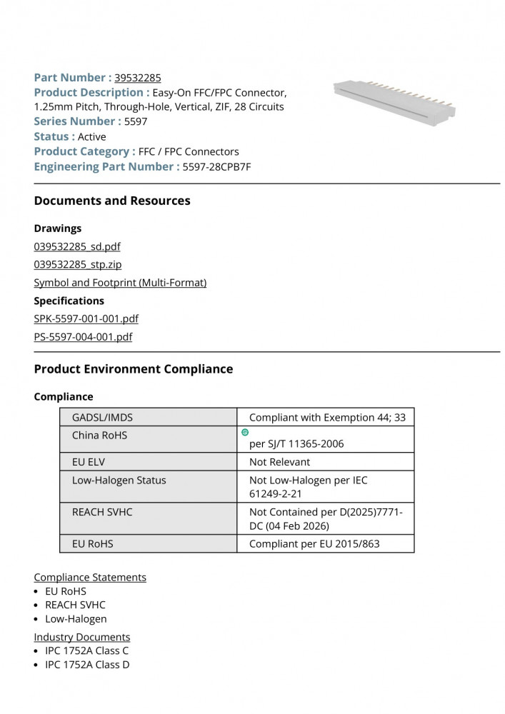 Technical document image 1 for MOLEX 39532285