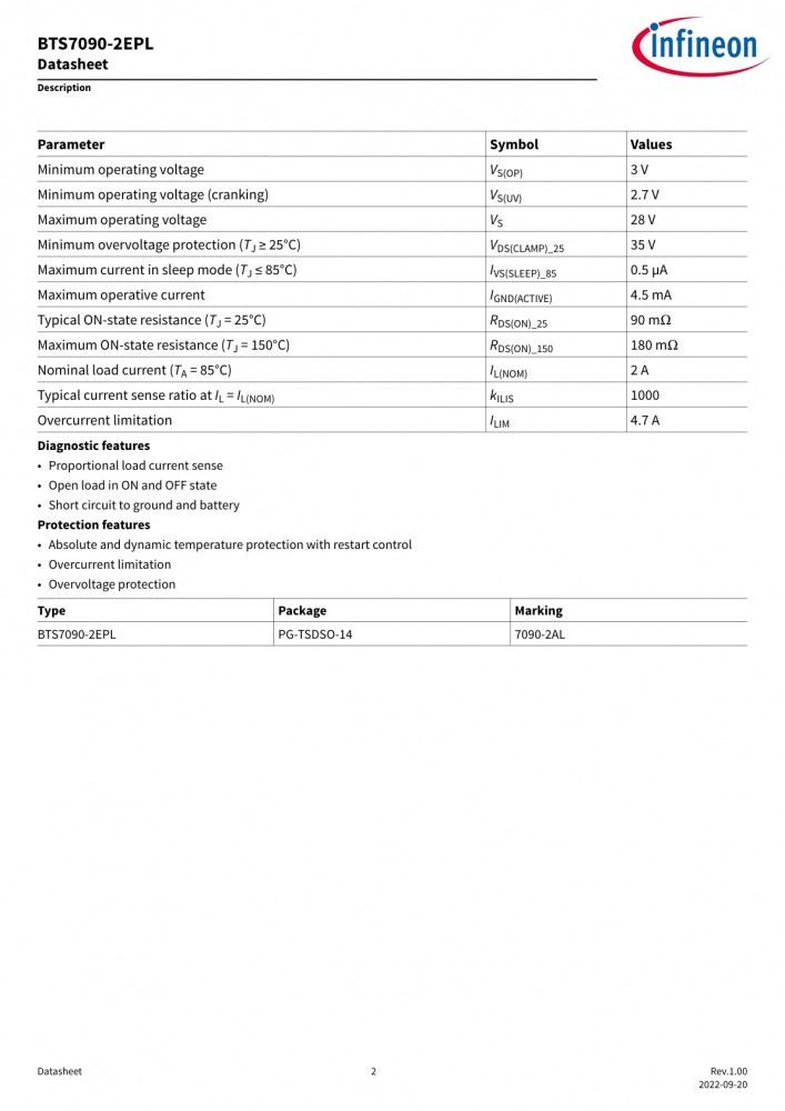 BTS70902EPLXUMA1 technical document page 2