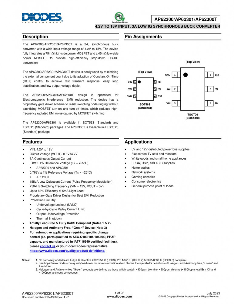 AP62300WU-7 datasheet page 1
