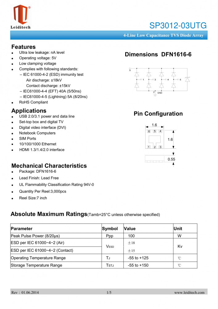 SP3012-03UTG datasheet page 1