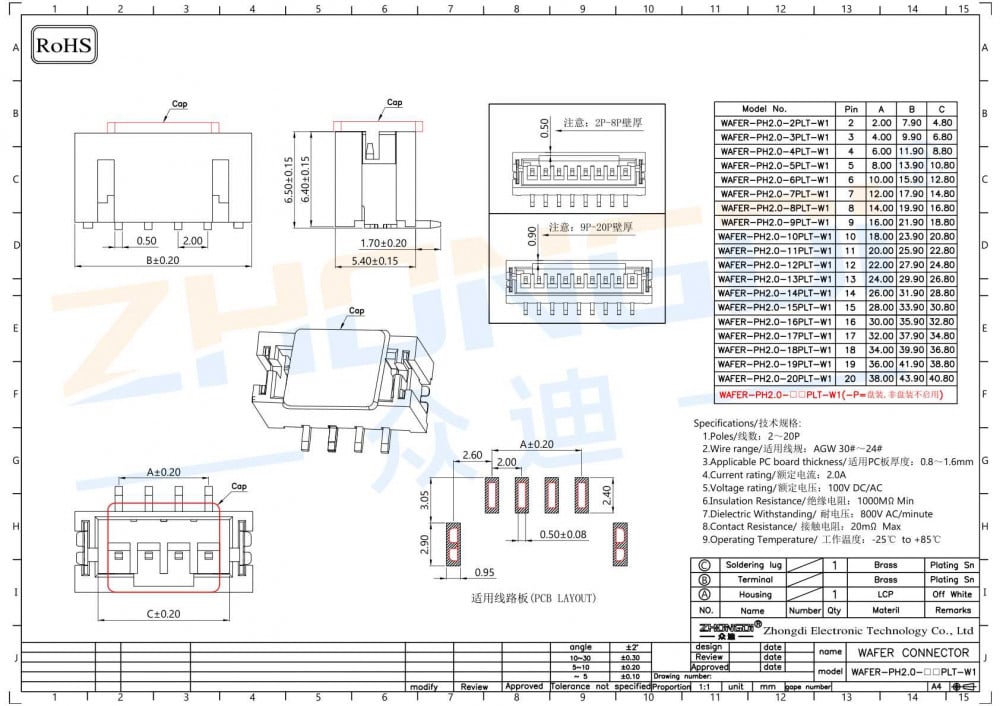 WAFER connector technical drawing page 1