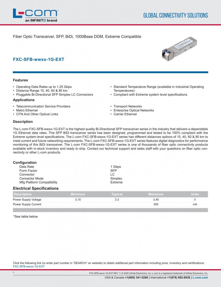 FXC-SFB-4340-1G-EXT datasheet page 1