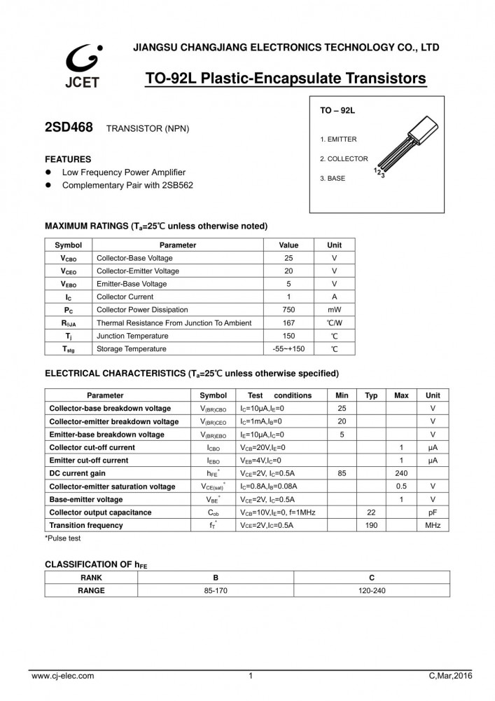 2SD468 datasheet page 1