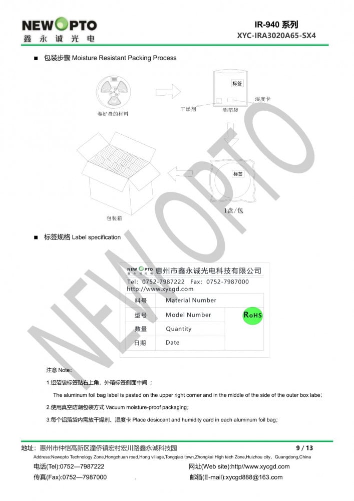 XYC-IRA3020A65-SX4 datasheet page 9