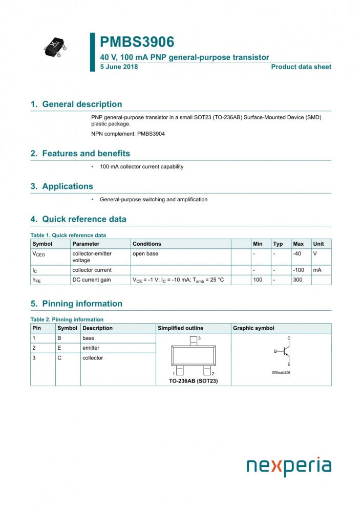 PMBS3906 datasheet page 1