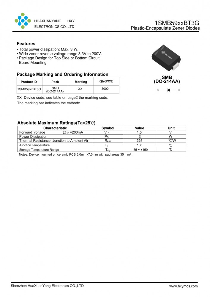 1SMB5927BT3G datasheet page 1