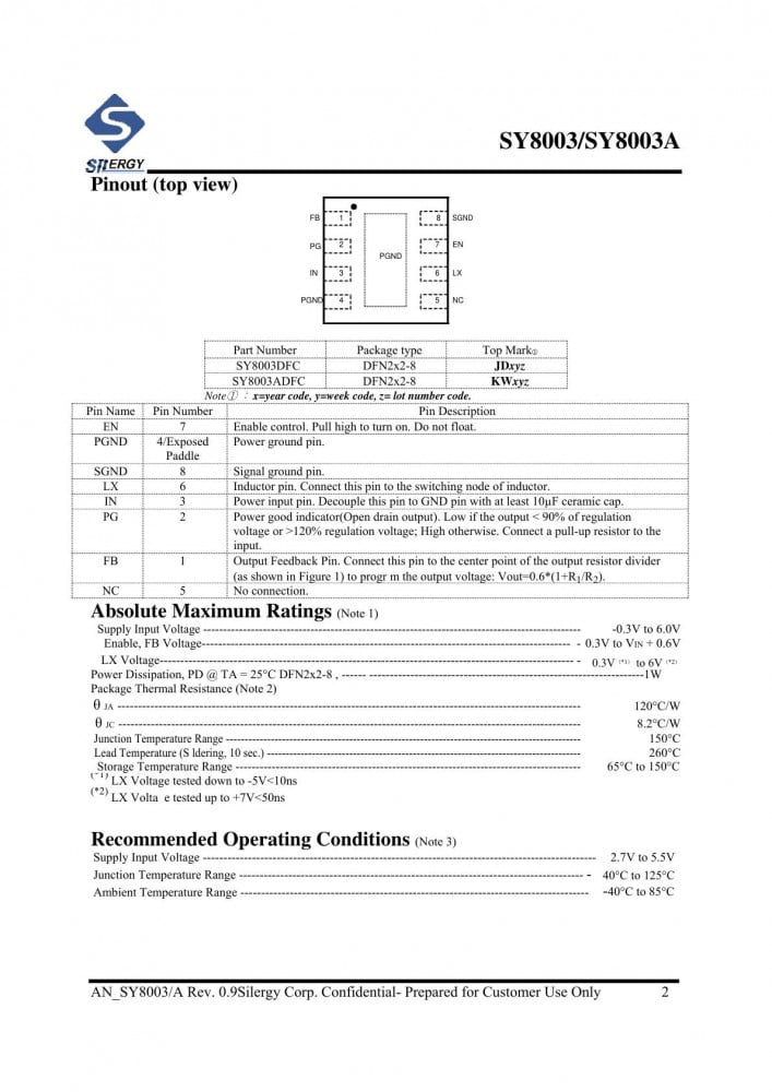 SY8003ADFC datasheet page 2