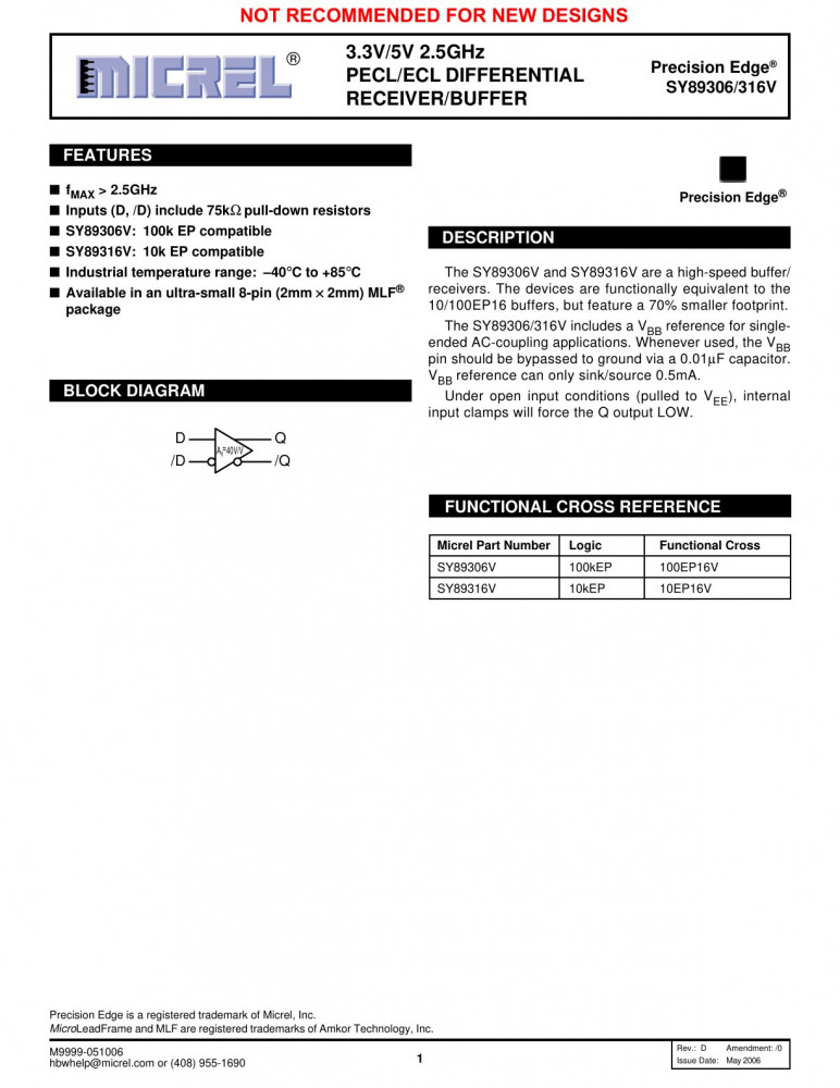 SY89316VMG-TR datasheet page 1