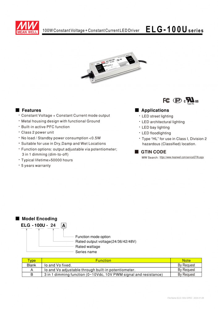 ELG-100U-36B datasheet page 1