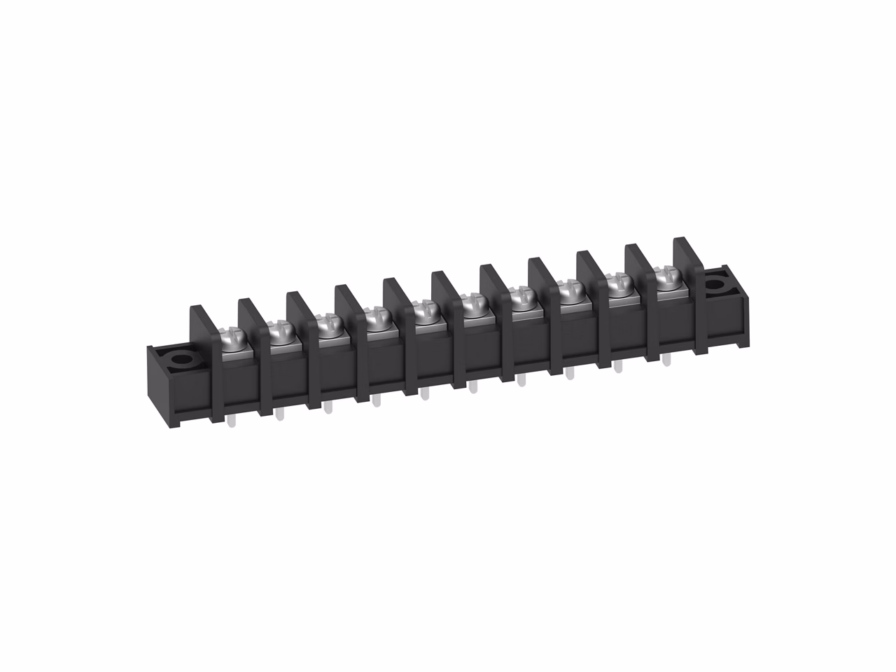 11.10mm Pitch, Dual Row, Dual-Barrier Terminal Strip, with Mounting Ends, Black, Steel Screws, 5 Circuits