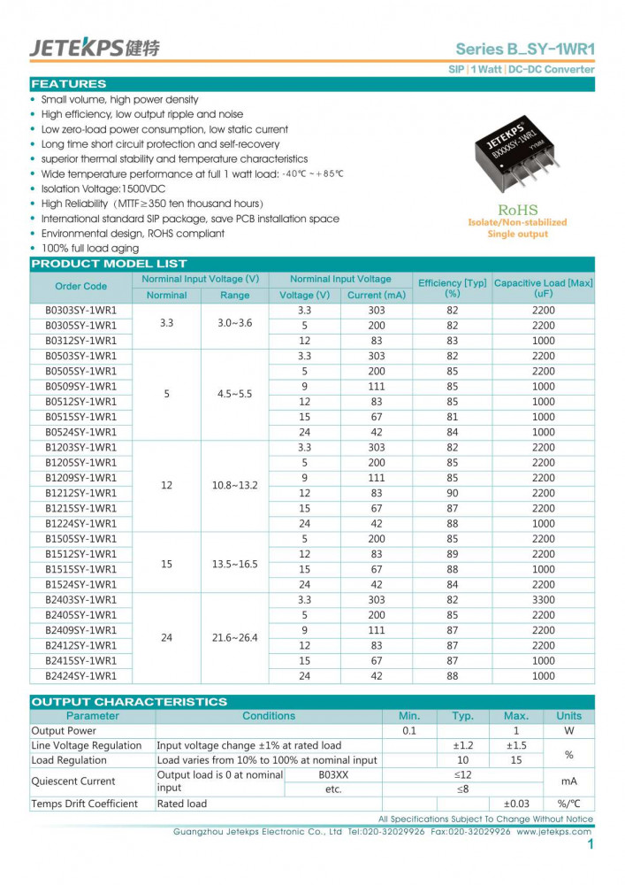 JETEKPS B2424SY-1WR1 datasheet page 1