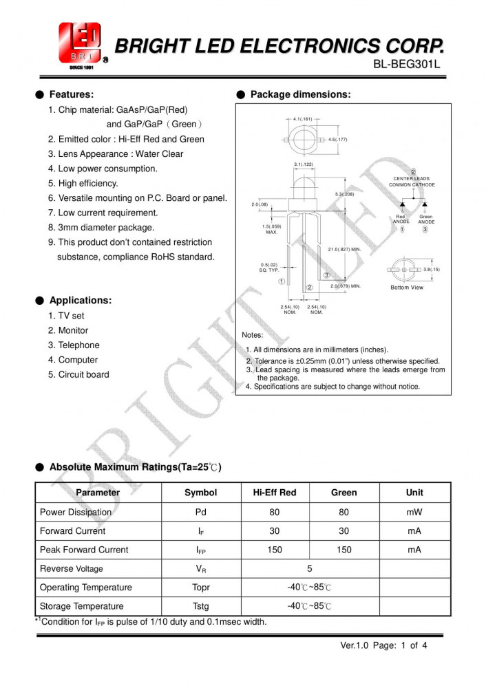 BL-BEG301L product document page 1