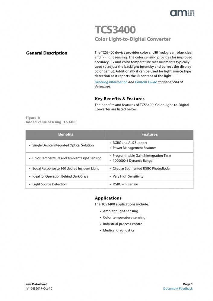 TCS3400 datasheet page 1