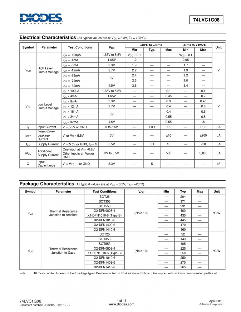 74LVC1G08FX4-7 datasheet page 4