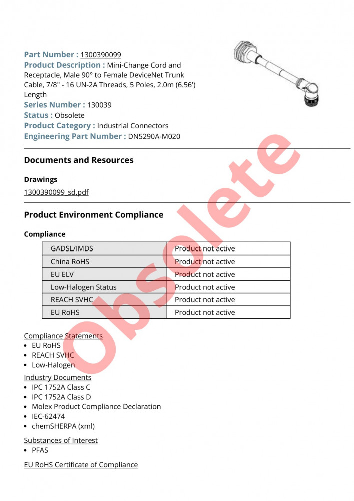 Molex 1300390099 technical drawing, page 1