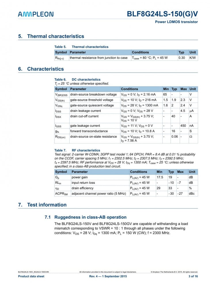 BLF8G24LS-150GV datasheet page 3