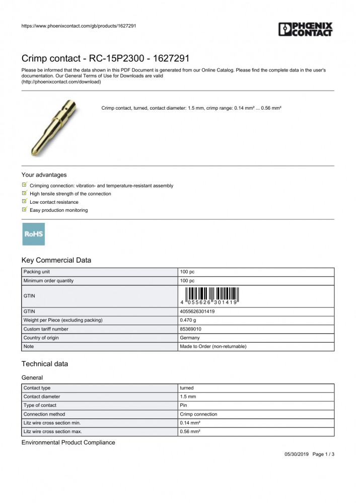 Phoenix Contact 1627291 product document page 1