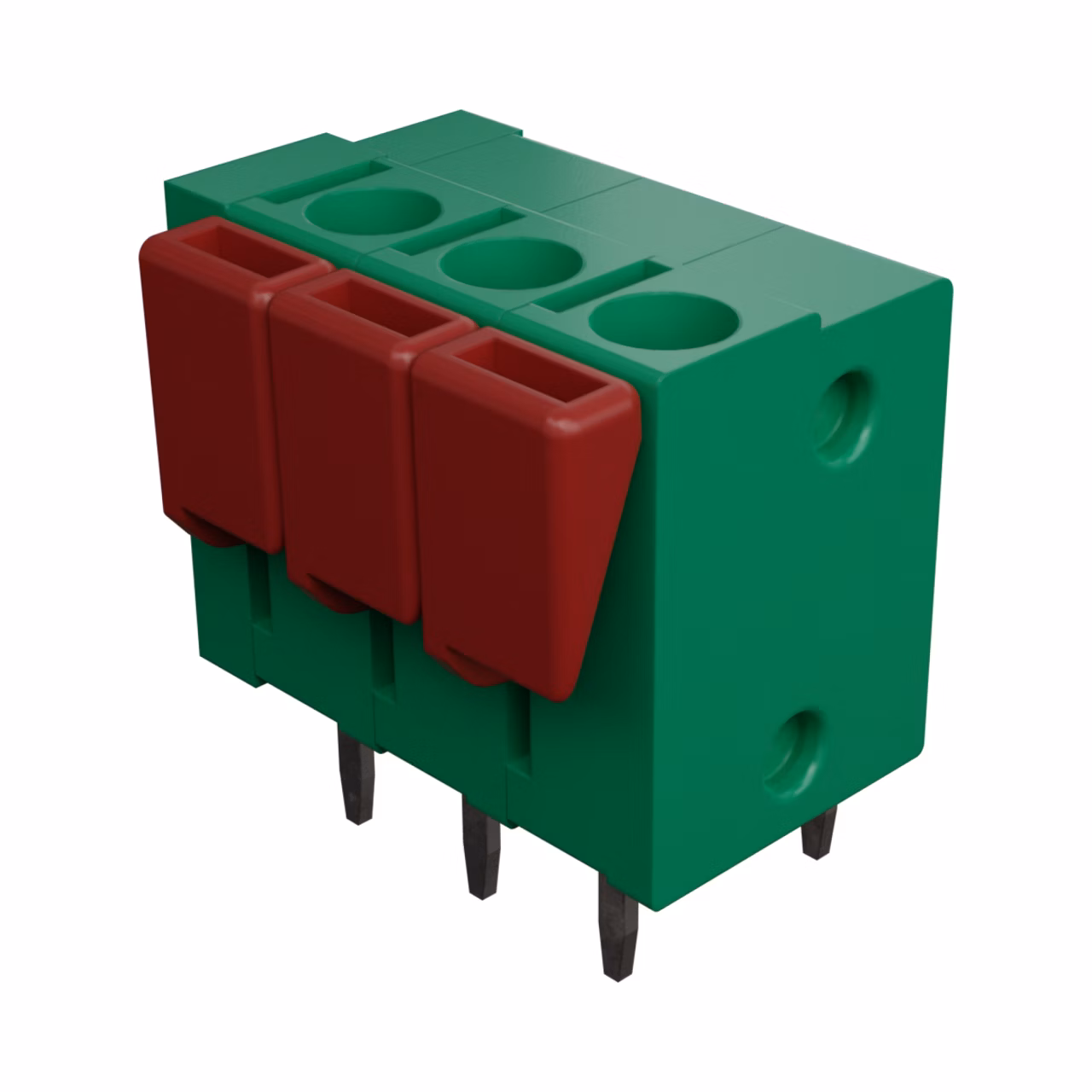 5.00mm Pitch, Eurostyle Fixed-Mount Push-Button Terminal Block, Vertical, 10A, 22-14 AWG, Green, 3 Circuits for sale