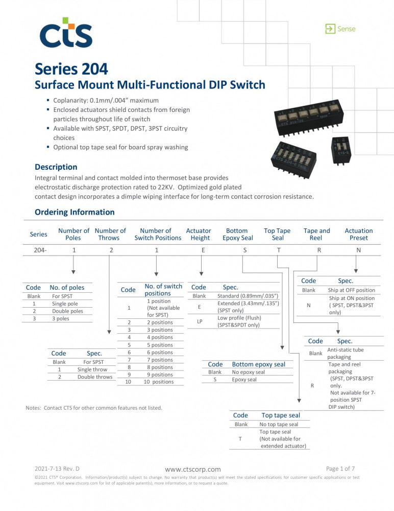 CTS Series 204 datasheet page 1