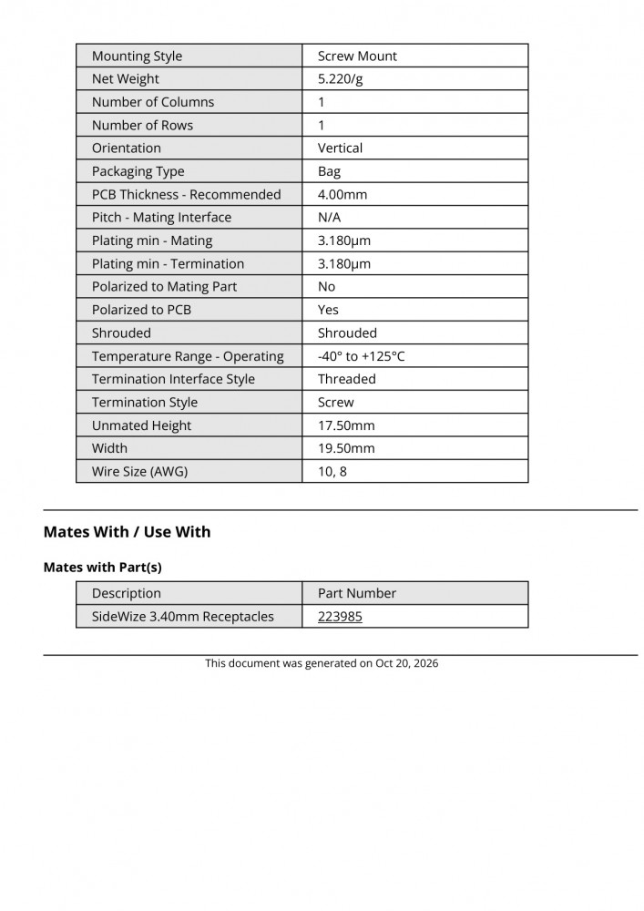 Technical document image 3 for MOLEX 2239910001