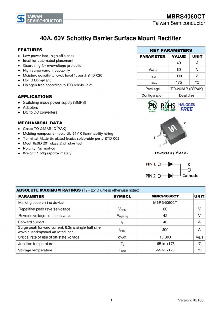 MBRS4060CT datasheet page 1