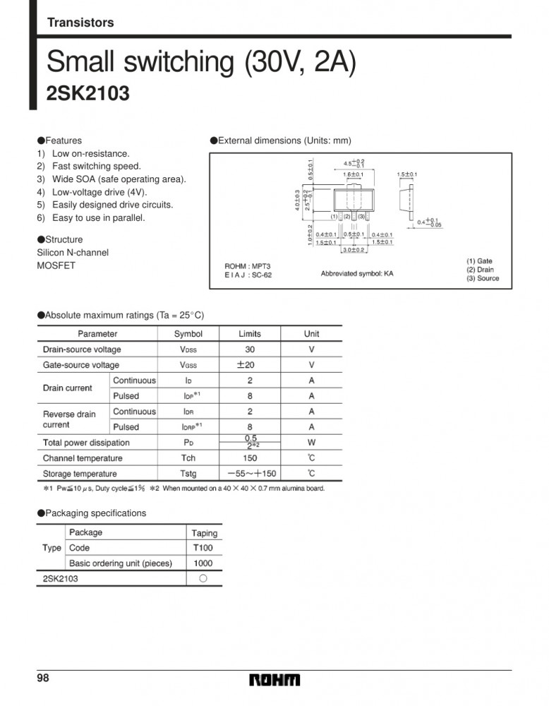 2SK2103T100 technical document page 1
