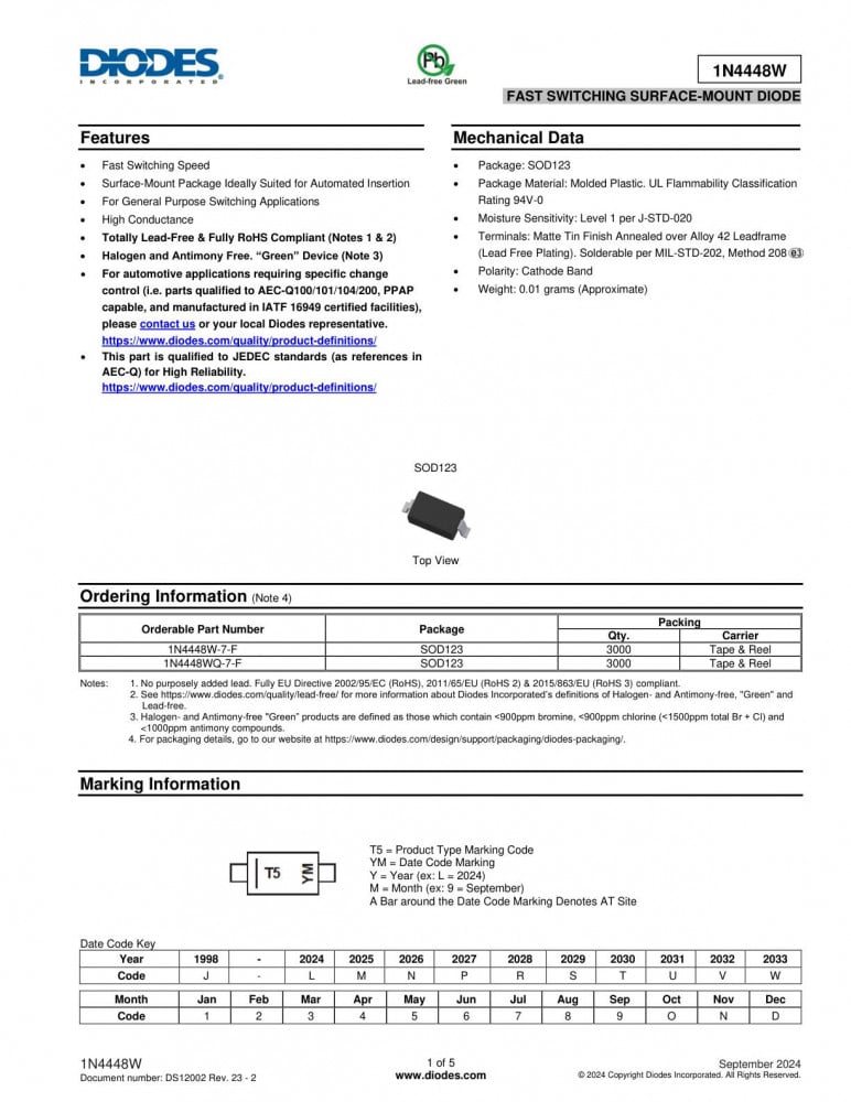 1N4448W-7-F datasheet page 1