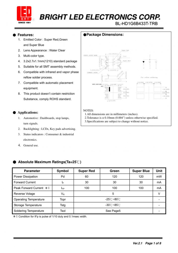 BL-HD1G6B433T-TRB datasheet page 1