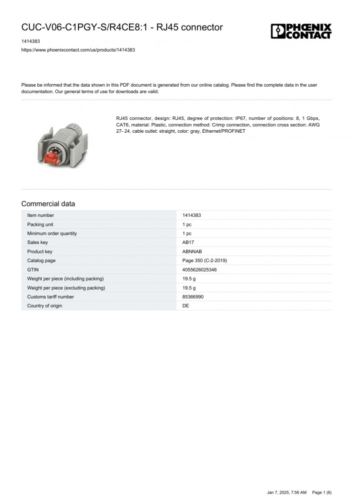 Phoenix Contact 1414383 technical document page 1