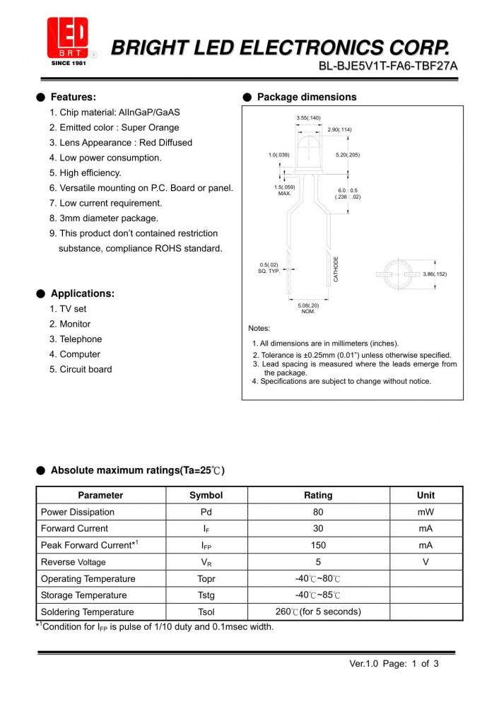 BL-BJE5V1T-FA6-TBF27A technical document page 1