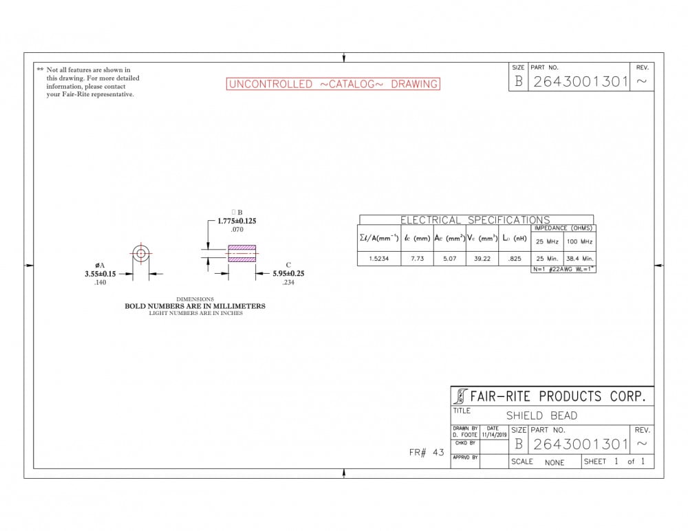 Fair-Rite 2643001301 technical document preview