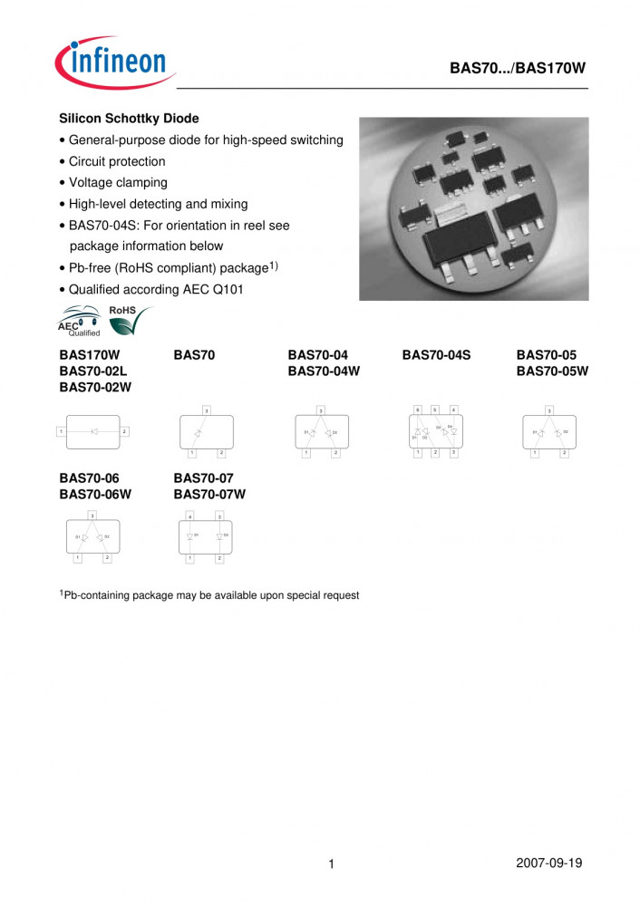 BAS70 datasheet page 1