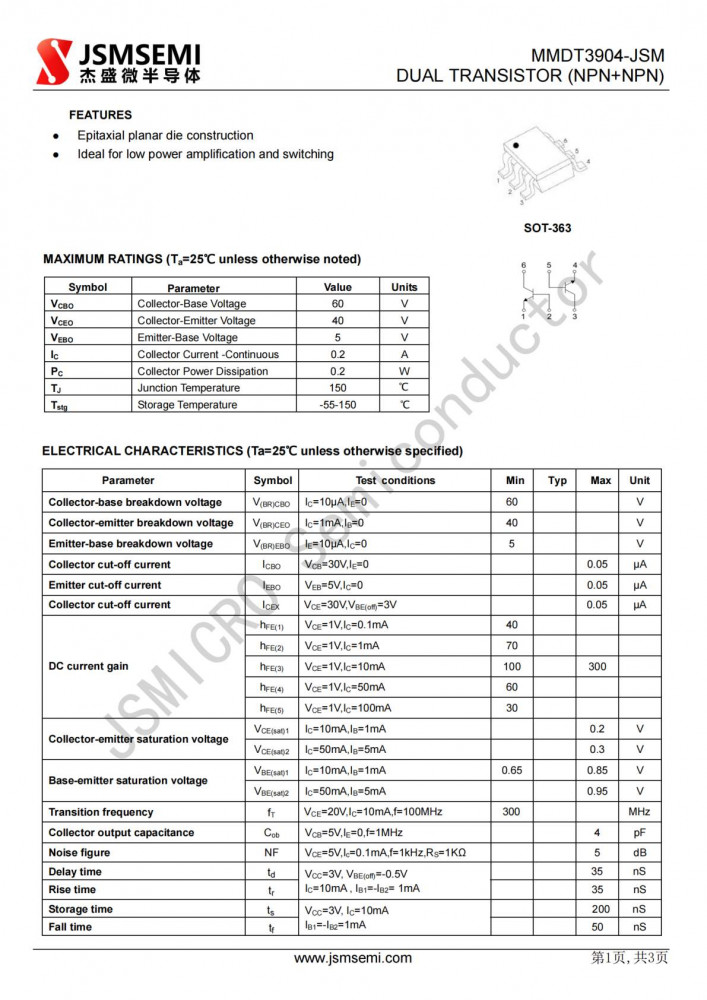 MMDT3904-JSM datasheet page 1