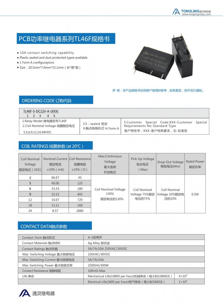 TL46F relay datasheet page 1