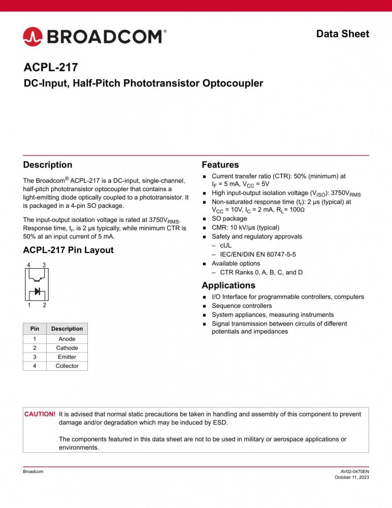 ACPL-217 datasheet page 1