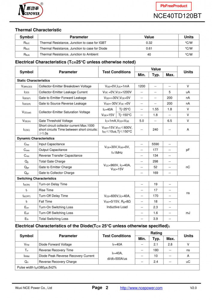 NCE40TD120BT datasheet page 2