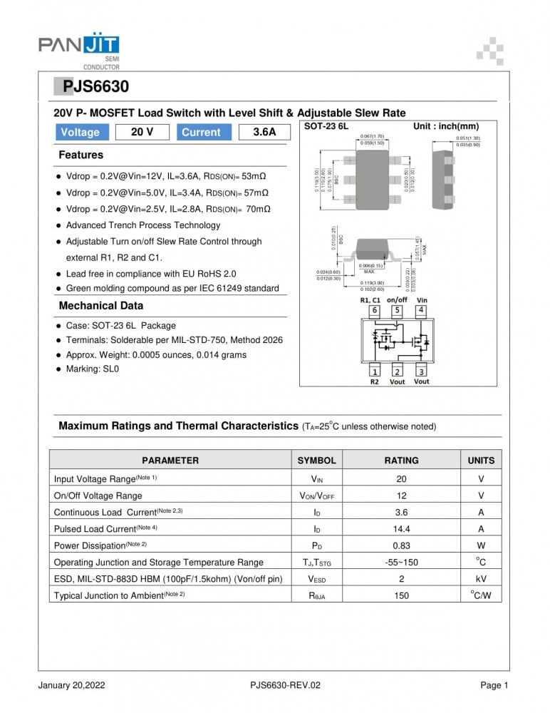 PJS6630 datasheet page 1