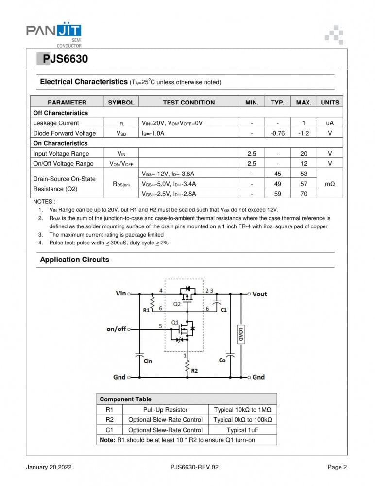 PJS6630 datasheet page 2
