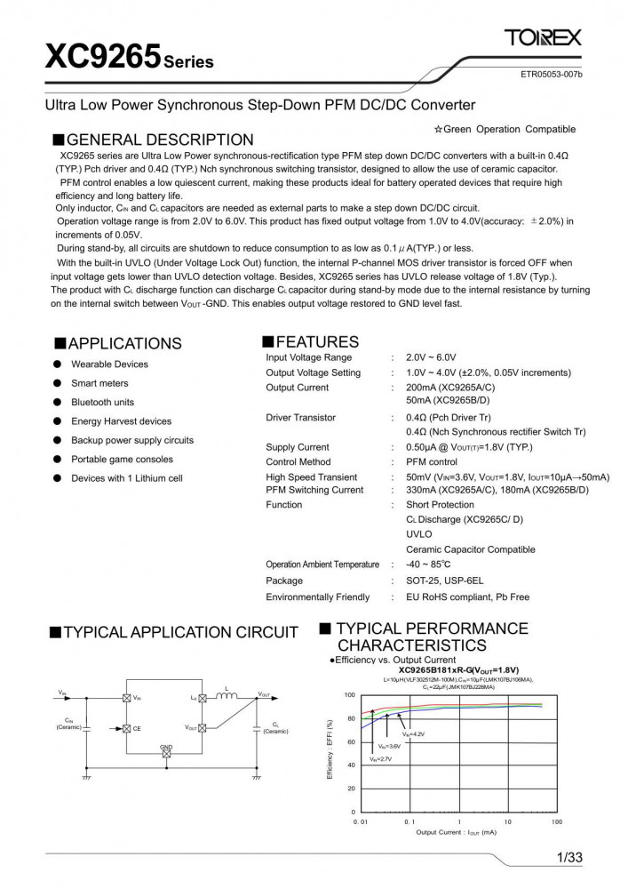 XC9265 series datasheet page 1