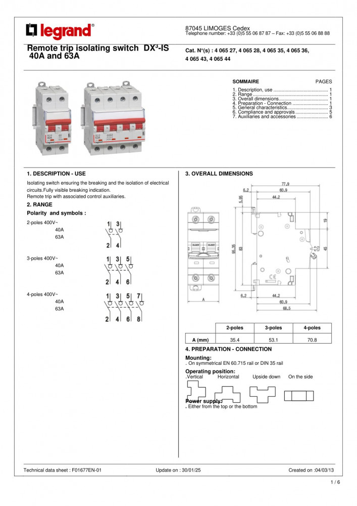Legrand DX³-IS datasheet page 1