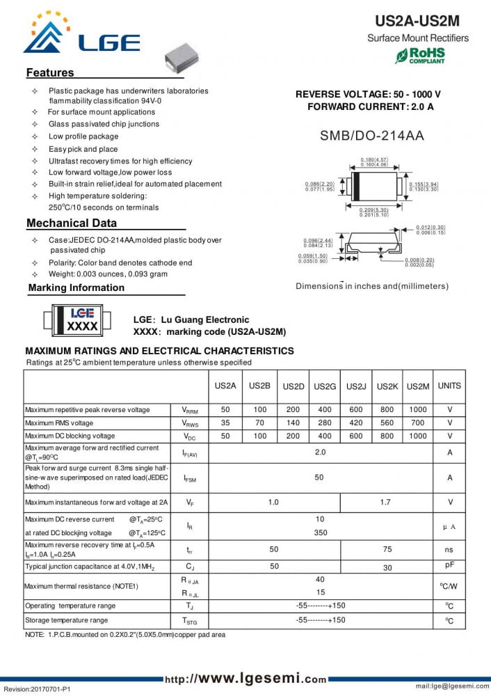 LGE US2M datasheet page 1