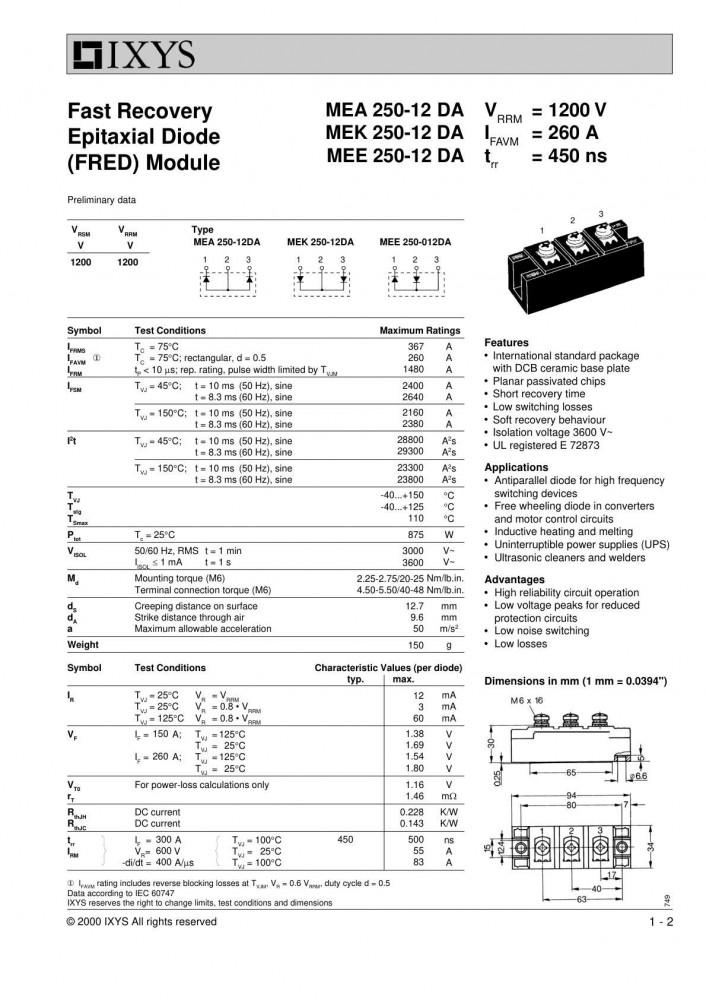 MEE250-12DA technical document page 1
