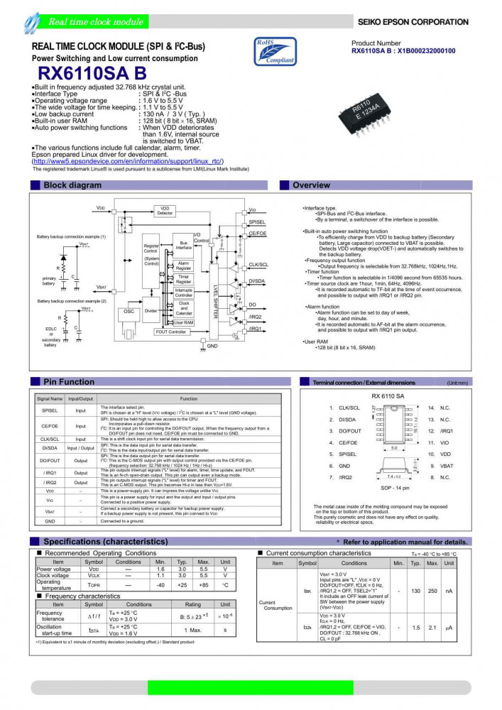 EPSON RX6110SA B datasheet page 1